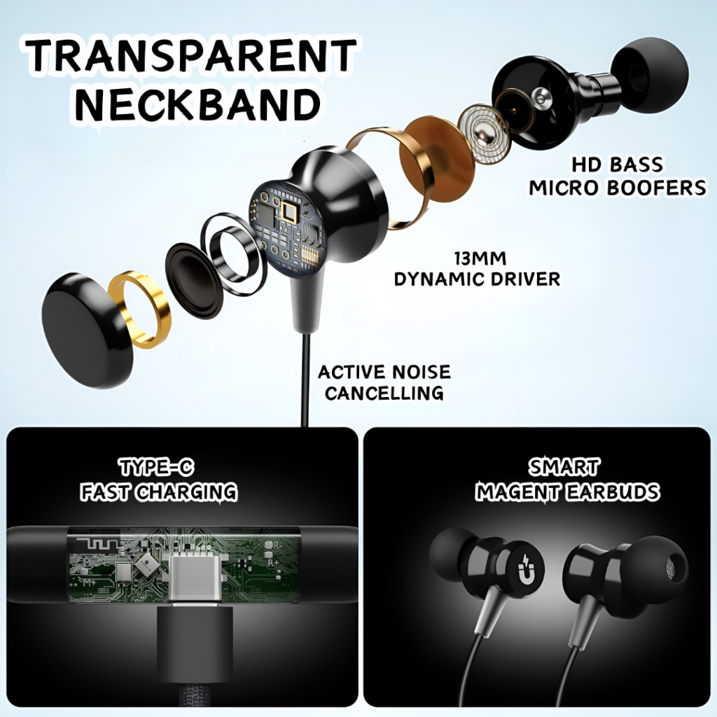 Shop Wireless BT Transparent Neckband with 25H Playtime